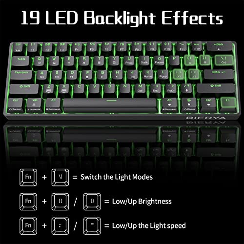 DIERYA 60% Mechanical Keyboard, DK61se Wired Gaming Keyboard with Red Switches,LED Backlit Ultra-Compact 61 Keys Mini Office Keyboard for Windows Laptop PC Gamer Typist(Black)