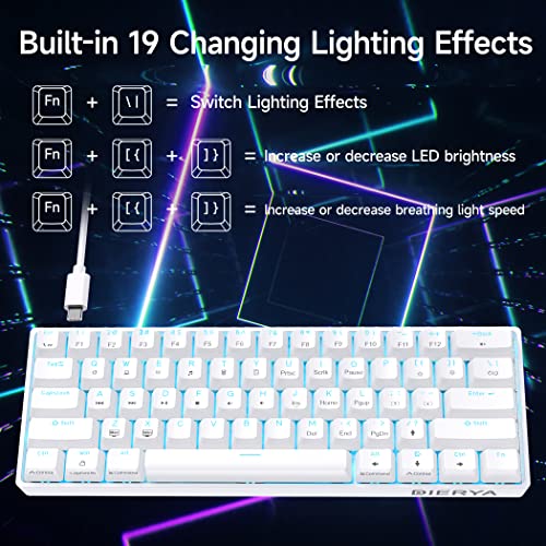 DIERYA DK61SE 60% Mechanical Gaming Keyboard, 61 Keys Anti-Ghosting, LED Backlight, Detachable USB-C, Ultra-Compact Mini Wired Keyboard with Blue Clicky Switch for Windows Laptop PC Gamer Typist