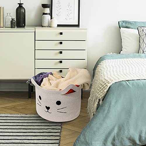 Large Woven Cotton Rope Basket with Handle, Ideal for Storage and Organization for kids toys,Towels, Clothes, blanket,Gifts. Pet Basket for Cat & Dog,Laundry Blanket Basket
