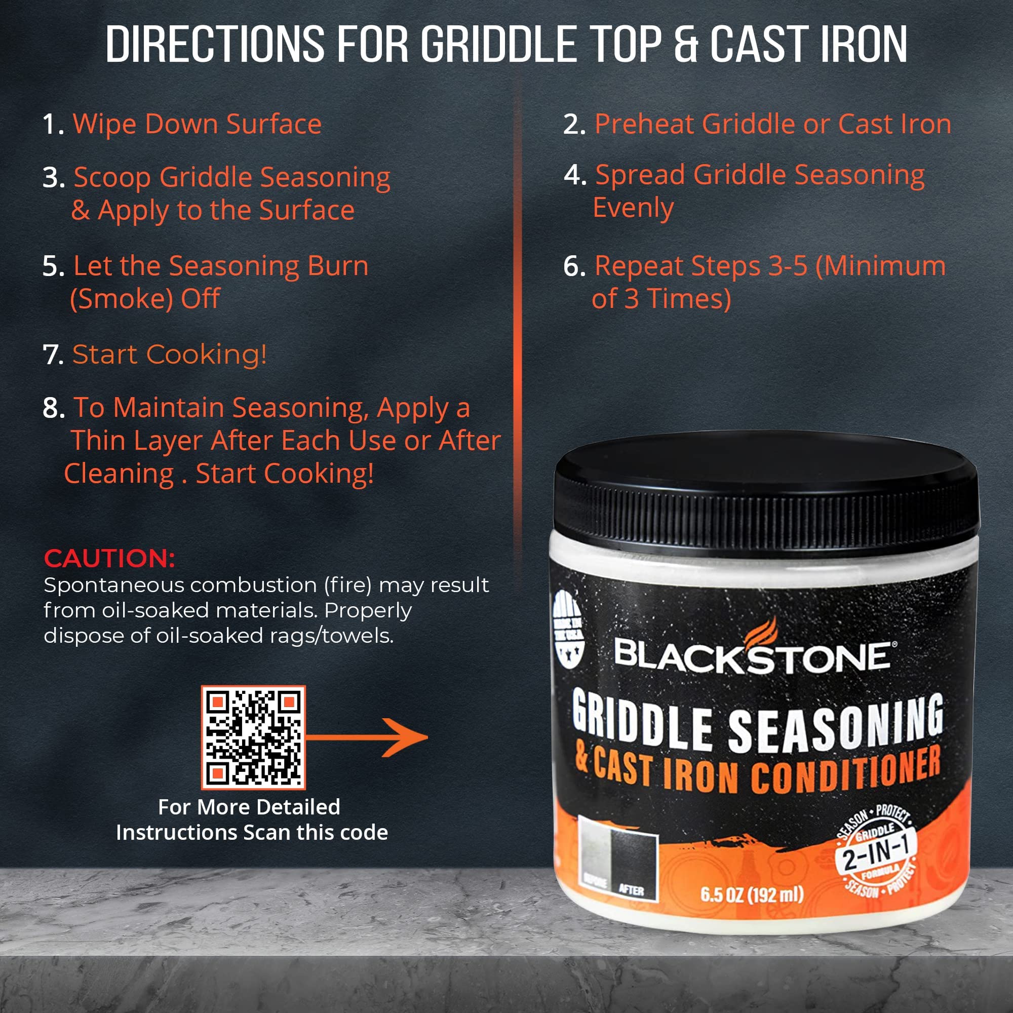Blackstone 2-IN-1 Griddle & Cast Iron Seasoning Conditioner 6.5 OZβ Effective Seasoning Rub Formula β Food Safe β Easy to Use Cleaner & Conditioner β with Satisfying Customers Travel Tissue (2Pack)