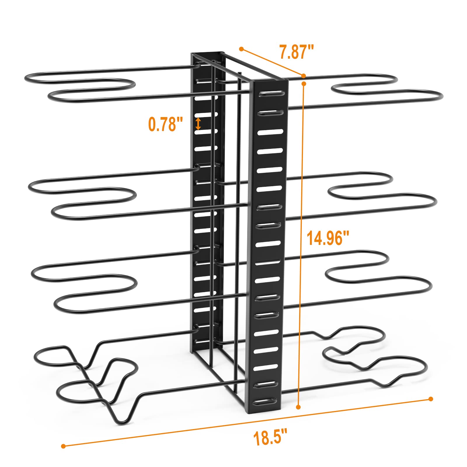 Bukfen household multifunctional pots and pans storage rack Lids Organizer Under Cabinet (2-Sided, 8 Tiers, Black) Stainless Steel multi-cabinet and Adjustable kitchen shelf for storage & organization
