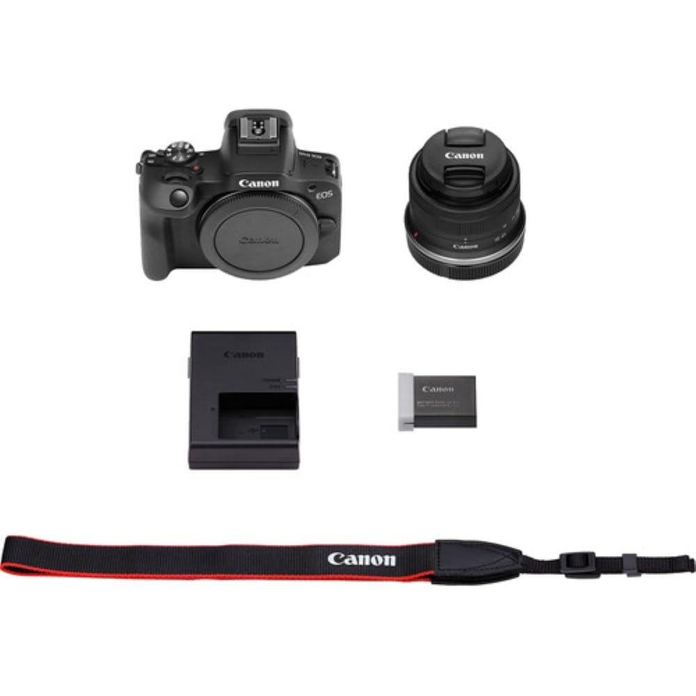 Canon EOS R100 Mirrorless Camera with 18-45mm Lens Bundled with 64GB Memory Card + 49mm UV Filter + Microfiber Cleaning Cloth + Digital Camera Case (5 Items)
