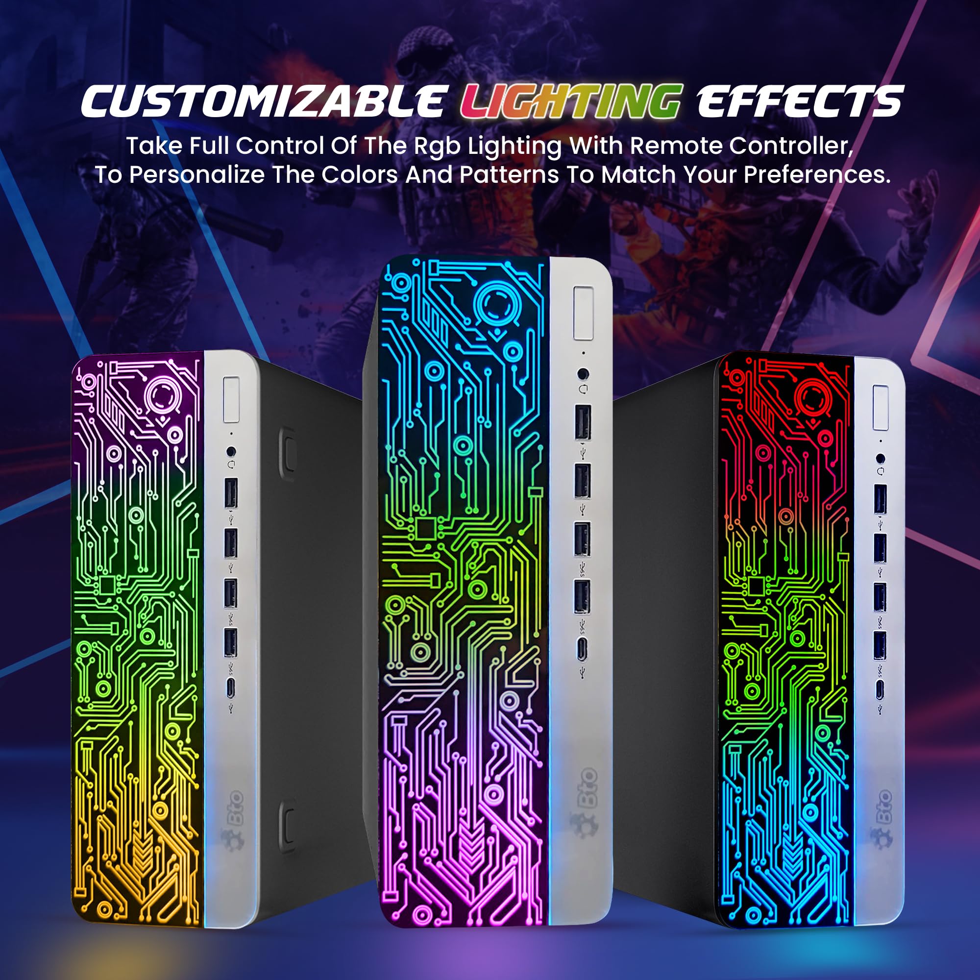 BTO RGB Gaming PC Desktop - Intel Core i5 7th Gen, 16GB DDR4 Ram, 256GB SSD + 1TB HDD, NVIDIA GeForce GT 1030 2GB Graphics Card, Windows 10 Pro, Computer Tower for PC Gaming, HDMI (Renewed)