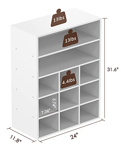 HAIOOU Shoe Cubby, 9-Cube Stackable Wood Shoe Rack Organizer 5-Tier Freestanding Wooden Shoe Stand with 2 Storage Shelf for 10-15 Pairs, Ideal for Apartment, Entryway, Closet Organization - White