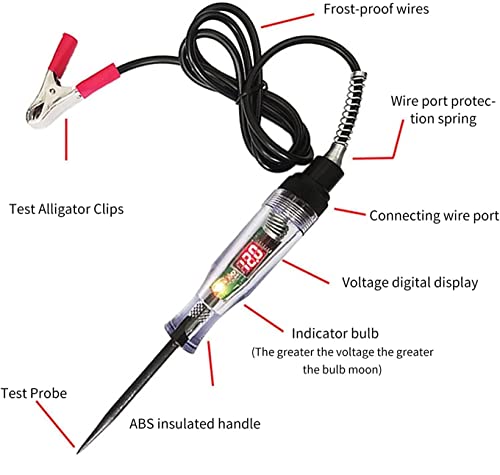 Car Truck Circuit Test Pen, Circuit Tester, 3-70V DC Digital Automotive Test Light, Heavy Duty Light Tester with Voltmeter Spring Wire (RED(3-70V))