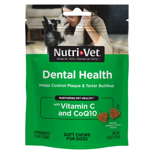 Nutri-Vet Dental Health Soft Chews for Dogs | Helps Control Plaque and Tartar Buildup | Natural Hickory Smoke Flavor | 70 Count