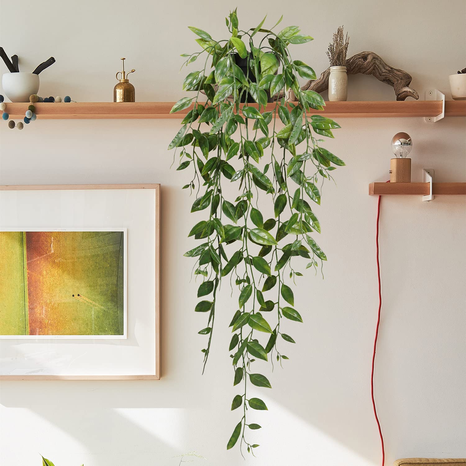 Mizii Artificial Hanging Plants,2 Pack 2ft Pea Pods Vine Fake Leaves Green Chain for Indoor Outdoor Wall Shelf Home Room Balcony Garden Wedding Decor