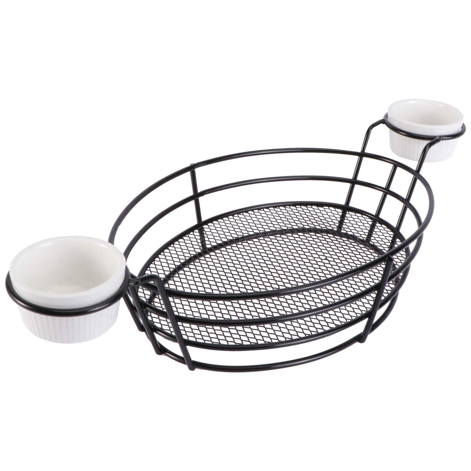 Cabilock Stainless Fried Chicken Display Rack Steel French Fries Basket Food Frying Basket French Fries Container Snack Serving Plate with 2 Dipping Fry Basket Cup Fried Chicken Basket (Black)
