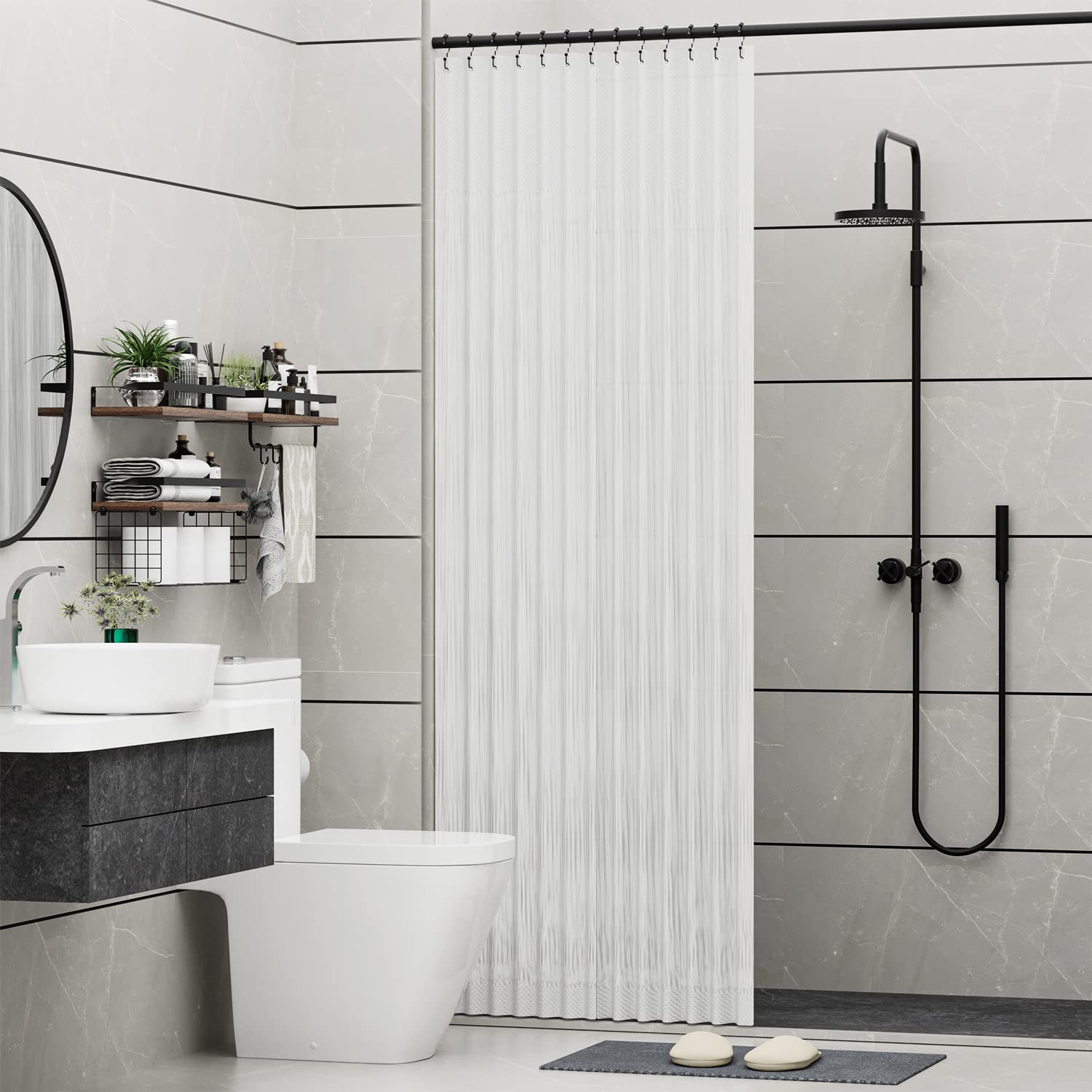 BBLHOME Shower Curtain Hooks Rings, Sturdy Shower Curtain Hooks Rings Rust Proof Metal Double Sided Shower Hooks Rings for Bathroom Shower Curtain Rod Curtains, Set of 12 Hooks, Black