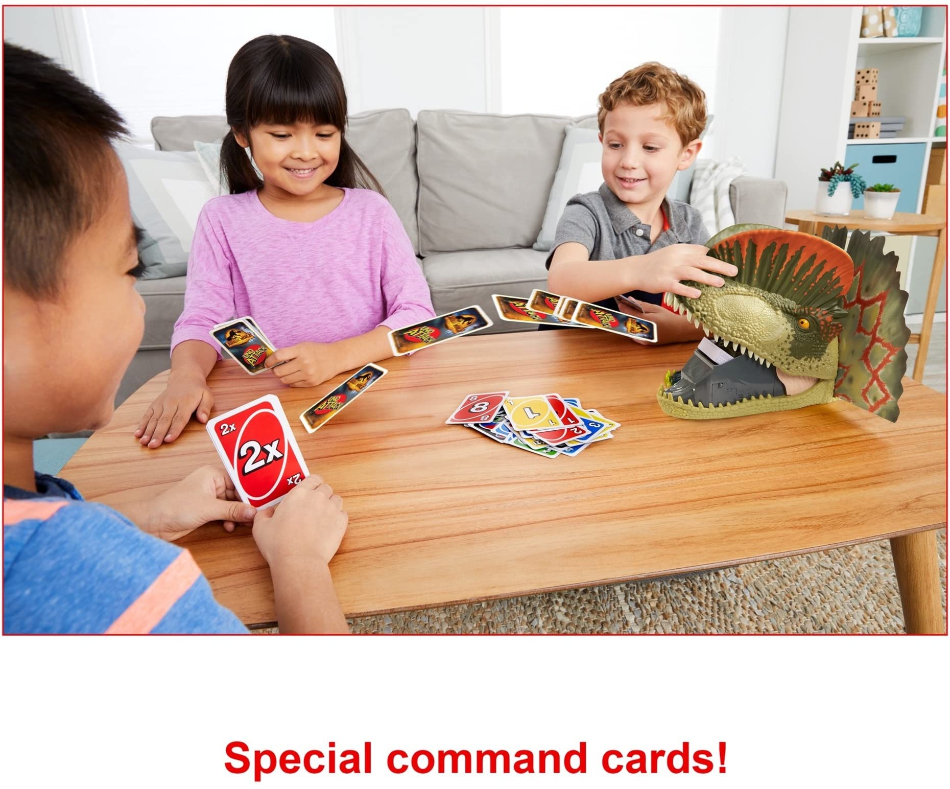 Mattel Games UNO Attack Jurassic World Domination Card Game for Kids & Family Night with Dinosaur Card Launcher, Lights & Sounds