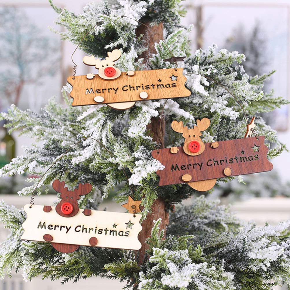 BinaryABC Christmas Wooden Sign Plaque Door Wall Hanging Decorations,Merry Christmas Party Decorations,3Pcs