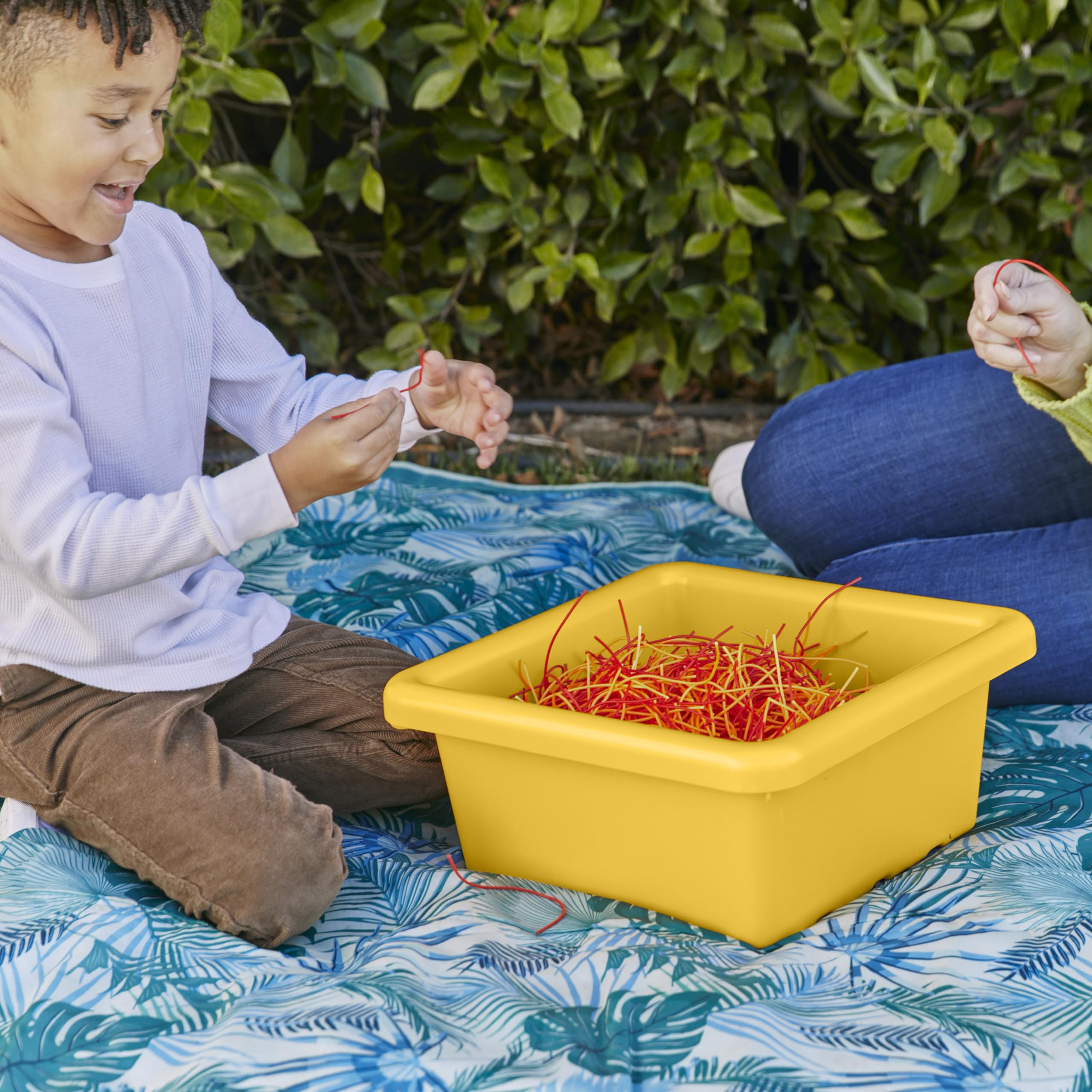ECR4Kids Square Bin with Lid, Storage Containers, Yellow, 2-Pack