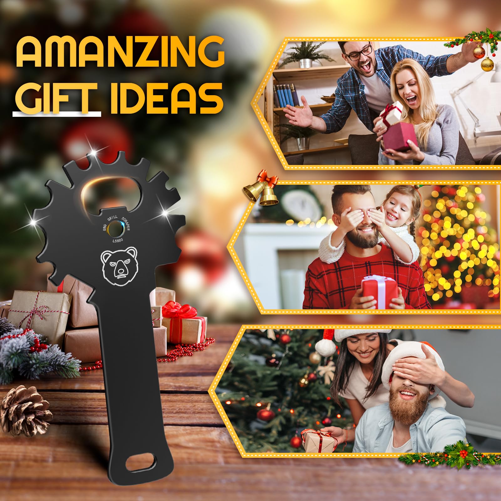 BBQ Grill Scraper Stocking Stuffers for Men Women Adults Husband Father Mom Kitchen Cool Gadgets Tool Accessories Long Handle Grate Grilling for Camping Cooking, Dark Black