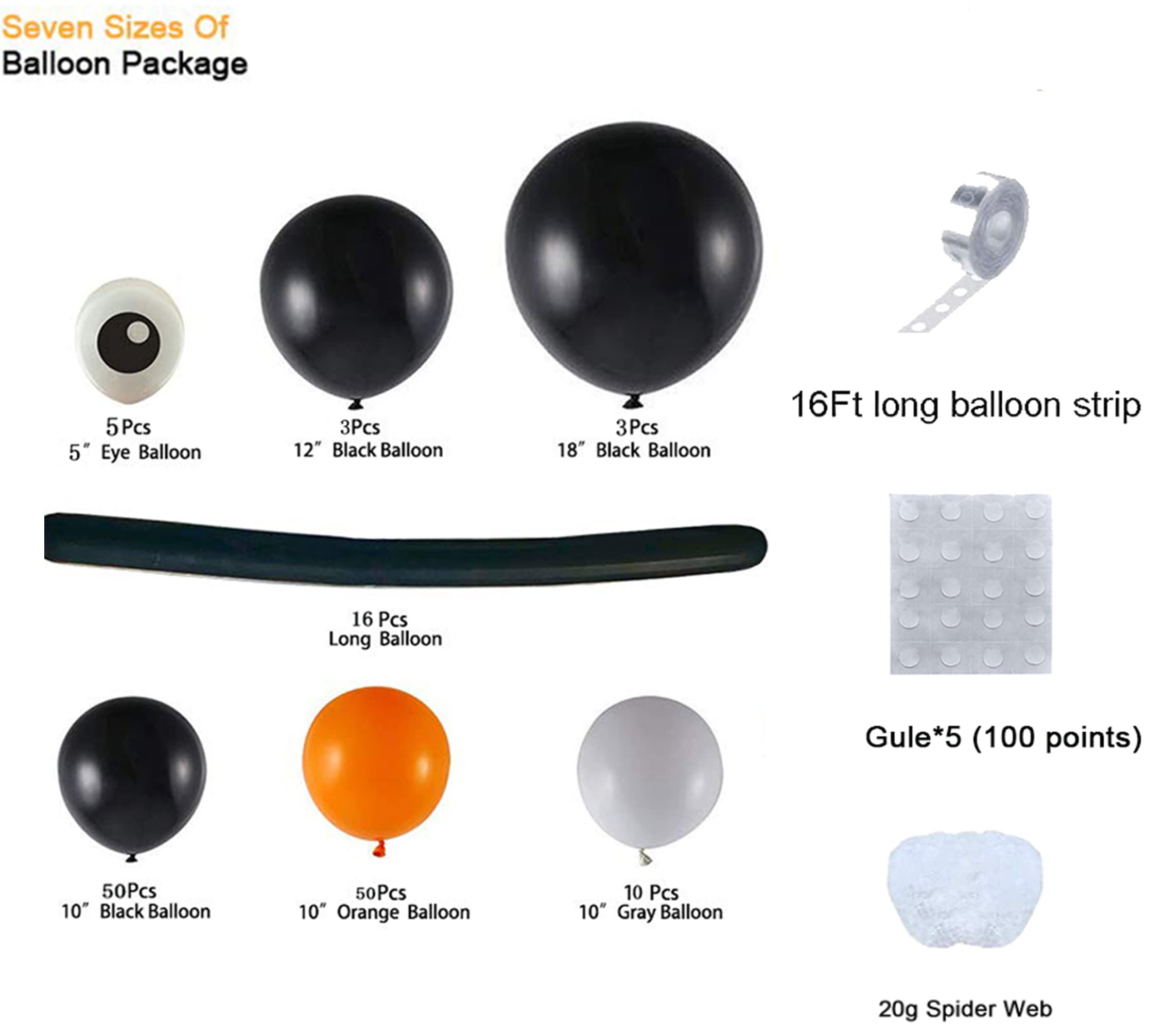 BONROPIN Halloween Balloon Garland Arch kit with Halloween Spider Web Black Orange Gray Balloons Spider Balloons for Halloween Day Party Decorations