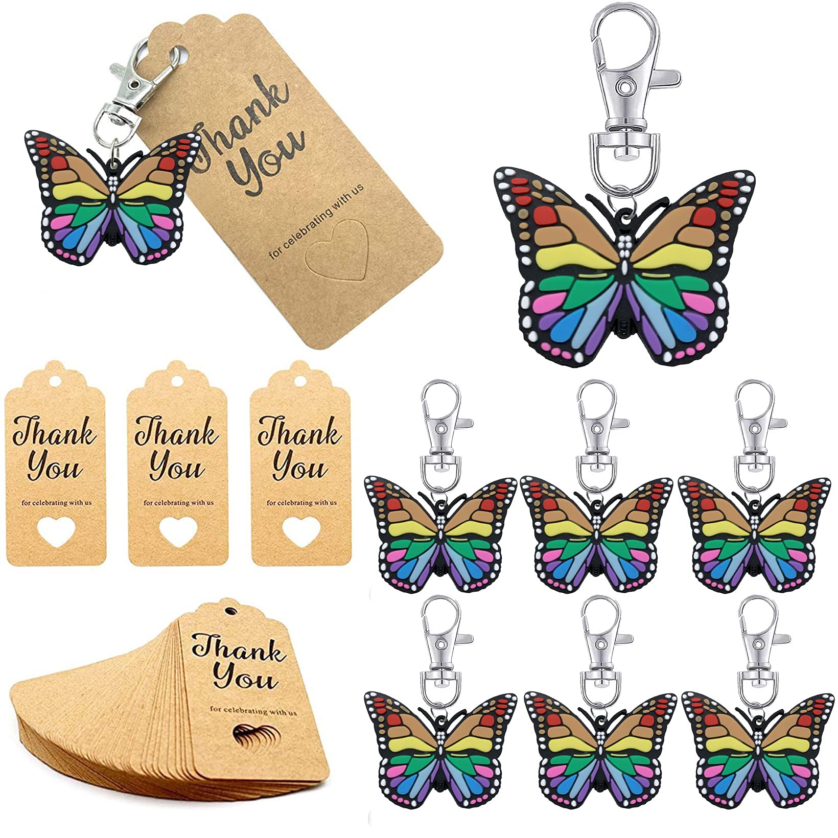 Finduat 20 Sets Baby Shower Return Gifts for Guests for Adult, Butterfly Keychains + Thank You Kraft Tags for Butterfly Theme Party Favors, Baby Shower Party Bag Decor for Birthday Party