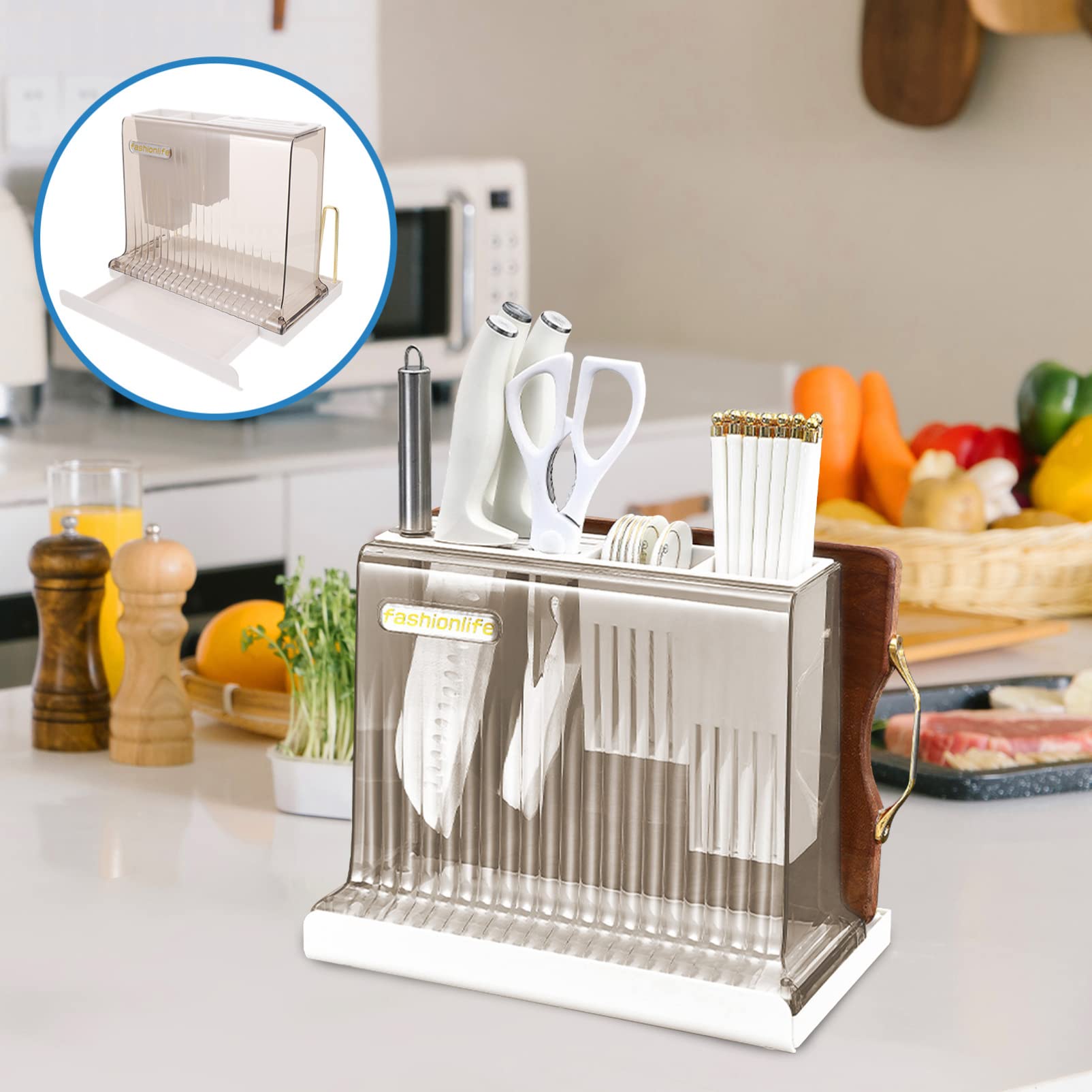 Cabilock Transparent Holder Magnetic Holder Plastic Tray Clear Tray Cutting Board Organizer Utensil Container Universal Block Spoon Holder Cutting Board Holder Stand White