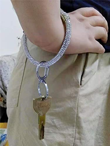 Bling Buy Rhinestone Wearable Keyring Bangle Sparkle Bracelet keychain Wristlet Key Chain for Women, Silver, 3 Inch