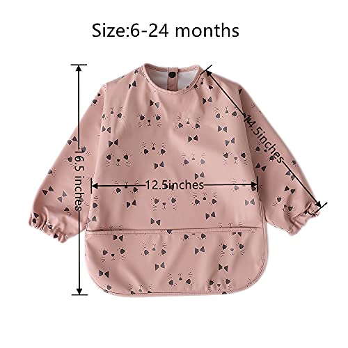 GZMM Waterproof Baby Bibs,Infant Toddler Long Sleeve Feeding Bib With Food Catcher,Easy Clean & Washable 2 Pack