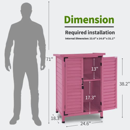 MCombo Outdoor Wood Storage Cabinet, Small Size Garden Wooden Tool Shed with Double Doors, Outside Tools Cabinet for Backyard (24.6βx 18.3βx38.2β) 0985 (Pink)