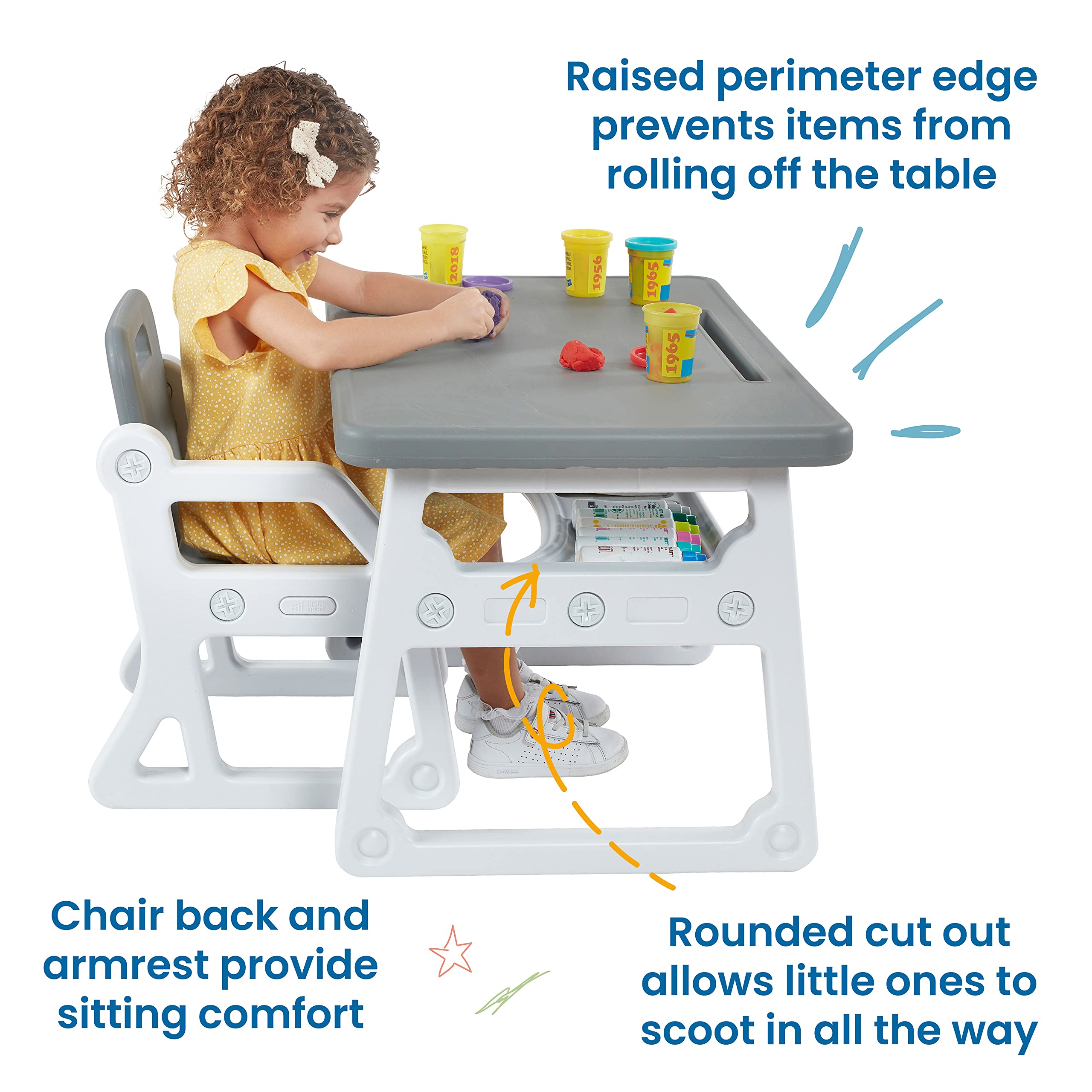 ECR4Kids Toddler Plus Desk and Chair, Kids Furniture, Grey/Light Grey