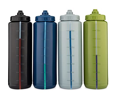 Hydra Cup - 4 PACK - 32oz Squeeze Water Bottles Bulk Set, BPA FREE, For Sports, Cycling, Bike, Quick Squirt Hydration, Shaker Cup Wire Whisk Included.