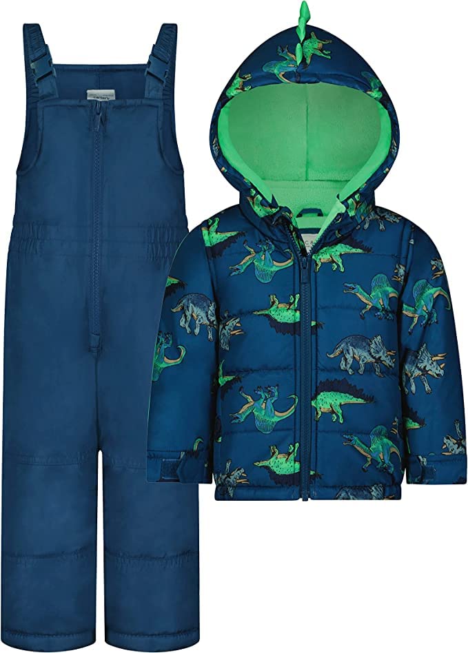 Carter's Baby Boys' Character Snowsuit, Teal Dino, 2T