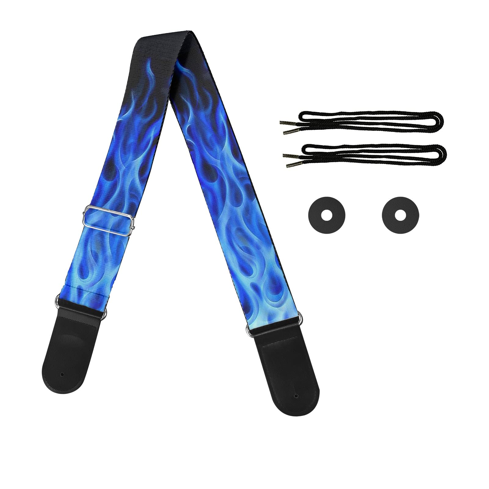 GLENLCWE Blue Burning Fire Guitar Strap for Acoustic/Electric/Bass Guitar,Fashion Guitar Strap for Women Men Kids