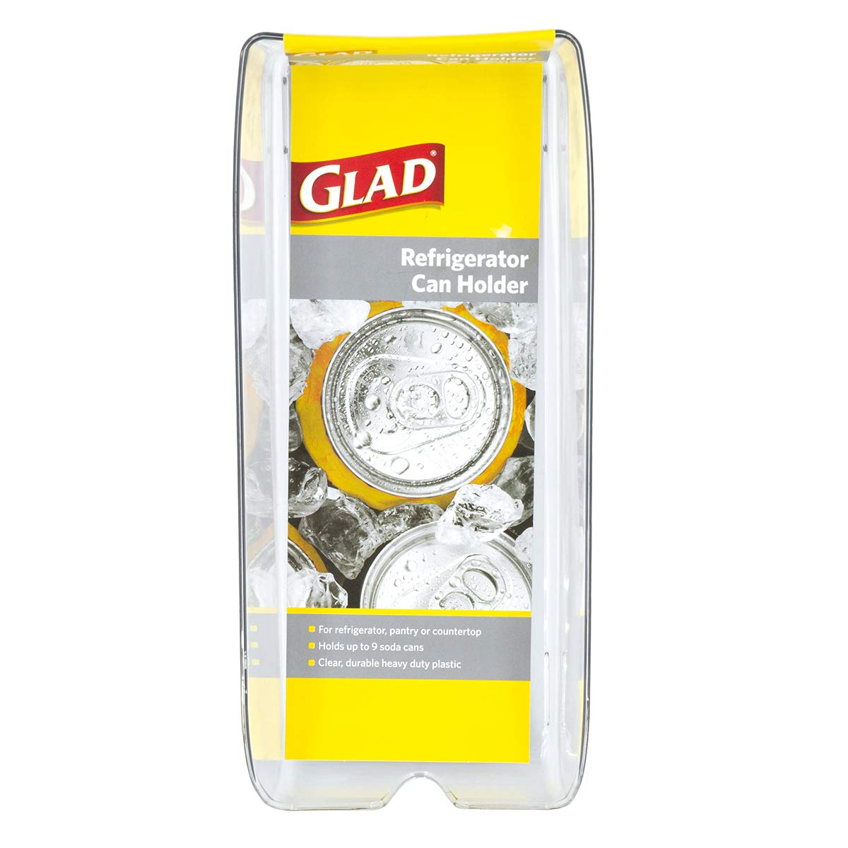 Glad Plastic Refrigerator Organizer Bin β Drink Storage and Beverage Holder for 9 Soda Pop Cans, Clear