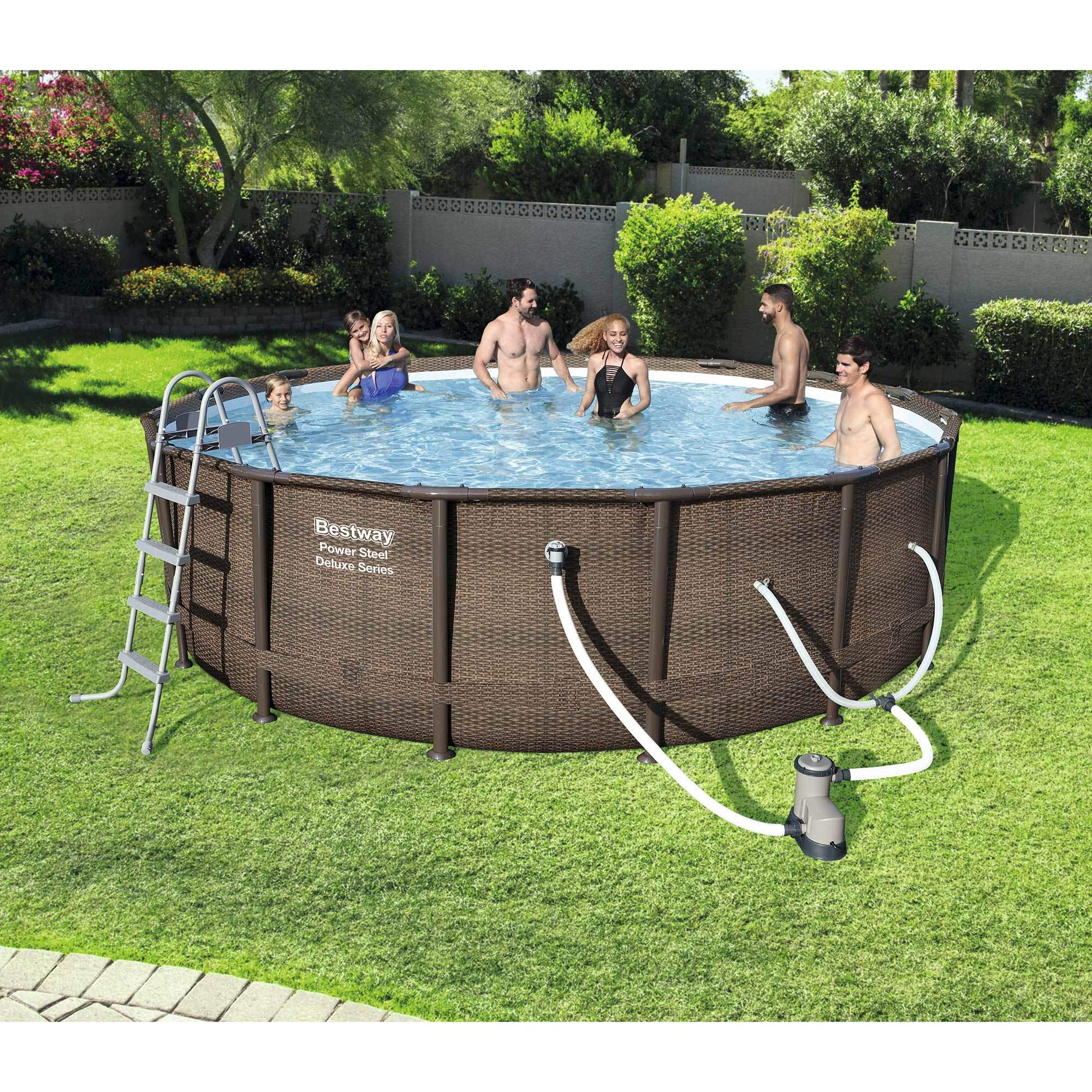 Bestway 16 Foot Power Steel Frame Above Ground Pool Set w/Taylor Water Test Kit
