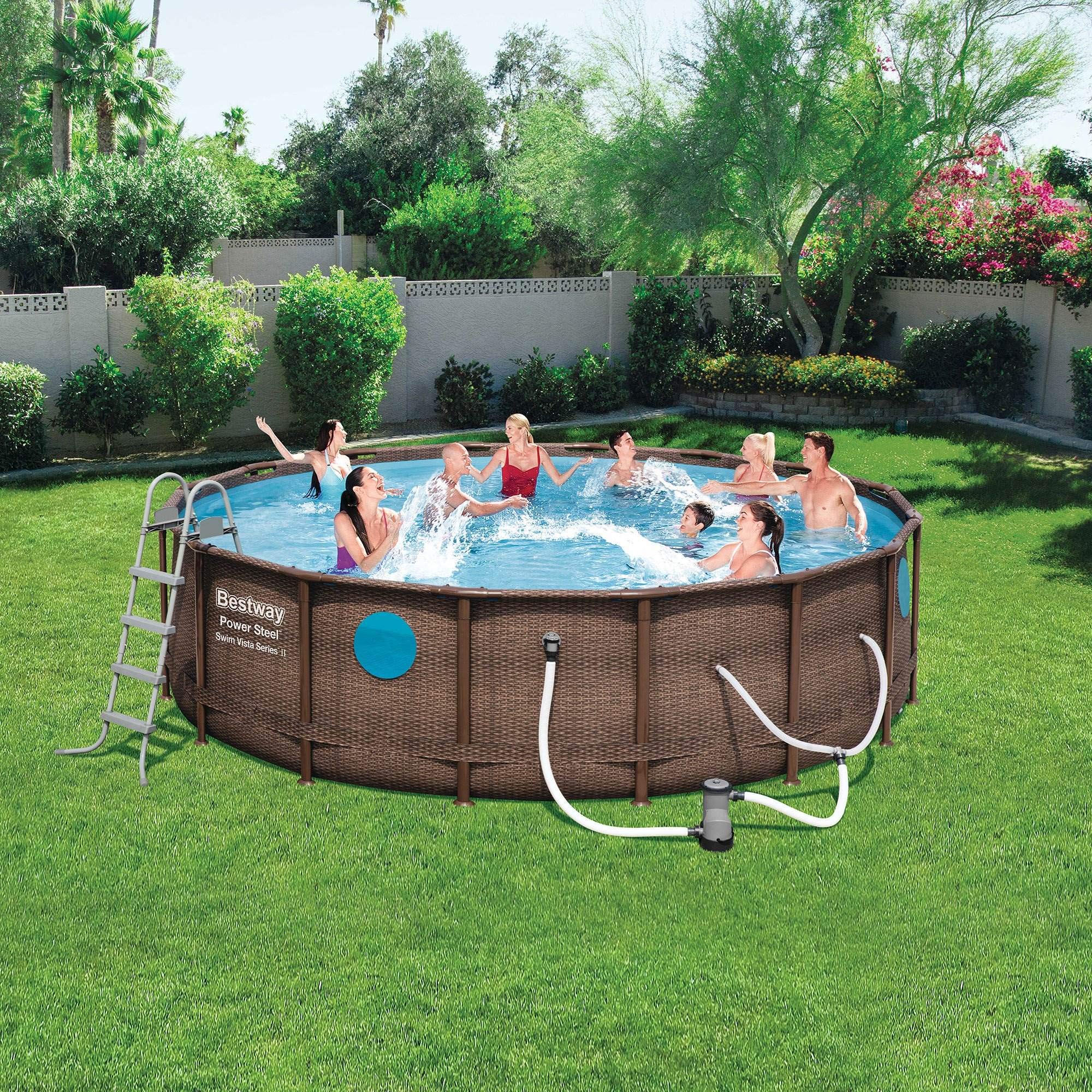 Bestway 16ft x 16ft x 48in Power Steel Swim Vista Pool Set with Cartridge Filter