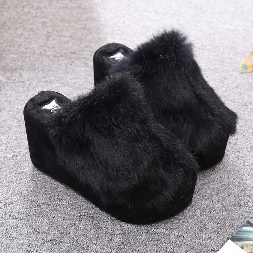 Padaleks Women's Wedge Platform Slide on Sandals Peep Toe Faux Fur Suede Winter Slippers Indoor & Outdoor Shoes
