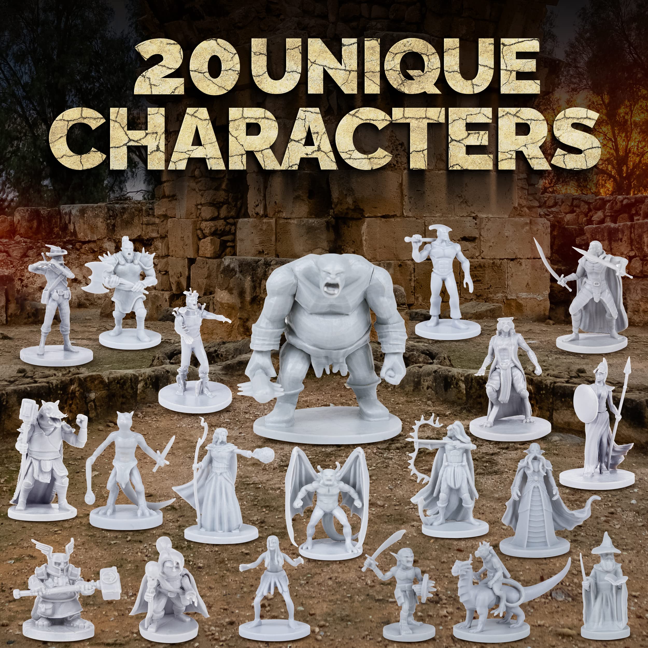 Path Gaming 20 Unique Fantasy Tabletop Miniatures for Dungeons and Dragons Miniatures. 28MM Scaled 20 Unique Designs, Bulk Unpainted Miniatures, Great for D&D Miniatures