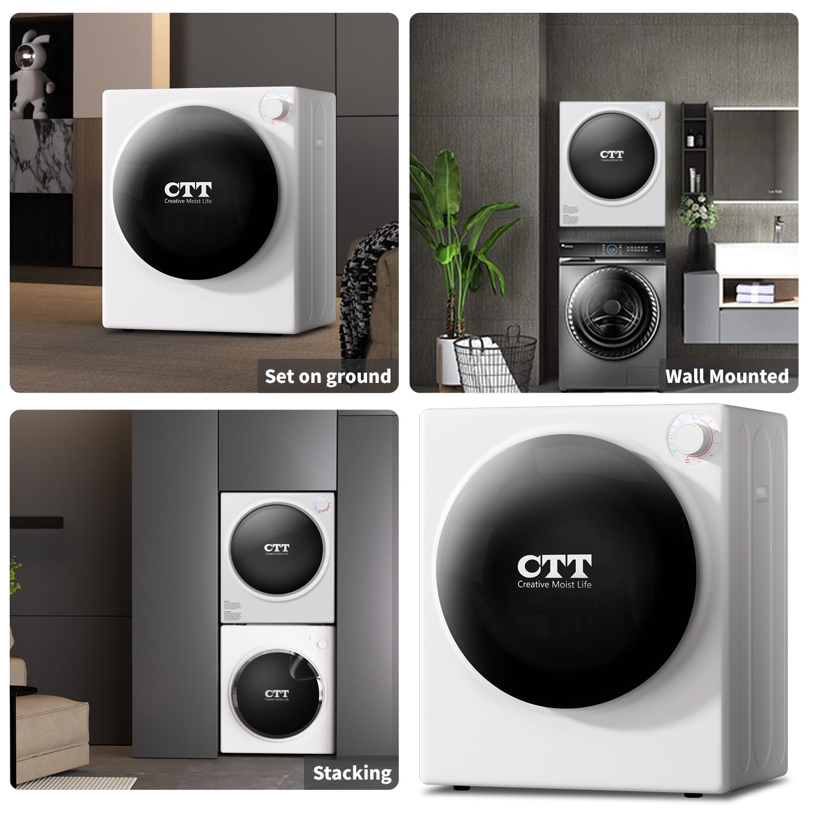 CTT Compact Dryer 2.0 cu.ft. Portable Clothes Dryers with Stainless Steel Liner Small Dryer Machine, Suitable for Apartments, Dorm, RVs, 110V