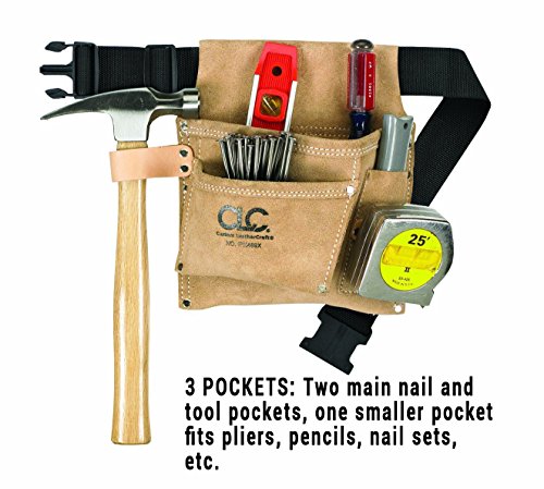 Custom LeathercraftIP489X Suede Tool Bag & Poly Web Belt, 3 Pocket , Tan
