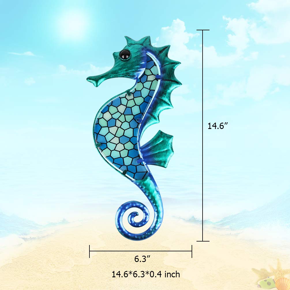 HONGLAND 2 Pack Metal Wall Art Seahorse Wall Decor Coastal Wall Sculptures Beach Theme Wall Decoration for Home,Garden,Fence 12 inch