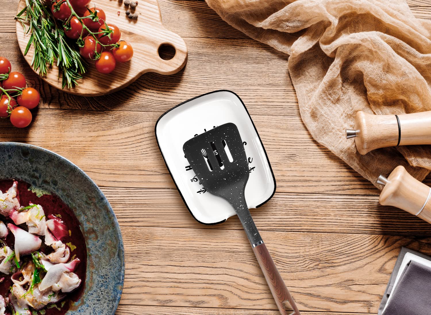 Ceramic Spoon Rest for Stove Top, Funny Happiness is Homemade White Spoon Holders for Kitchen Counter, Modern Farmhouse Kitchen Cute Decor