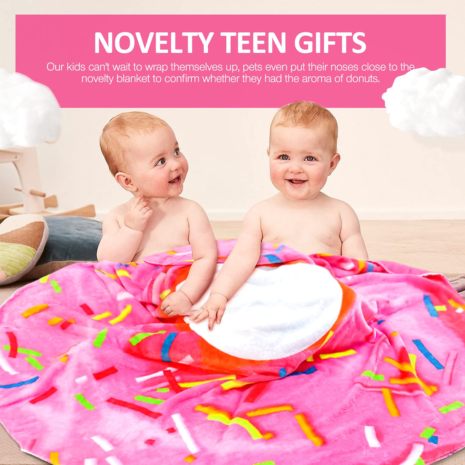 Donut Blanket Double Sided 80 inch, Donut Throw Blanket Funny Blankets Food Blankets for Adult Kids, Realistic Food Throw Blanket Kids Throw Blanket