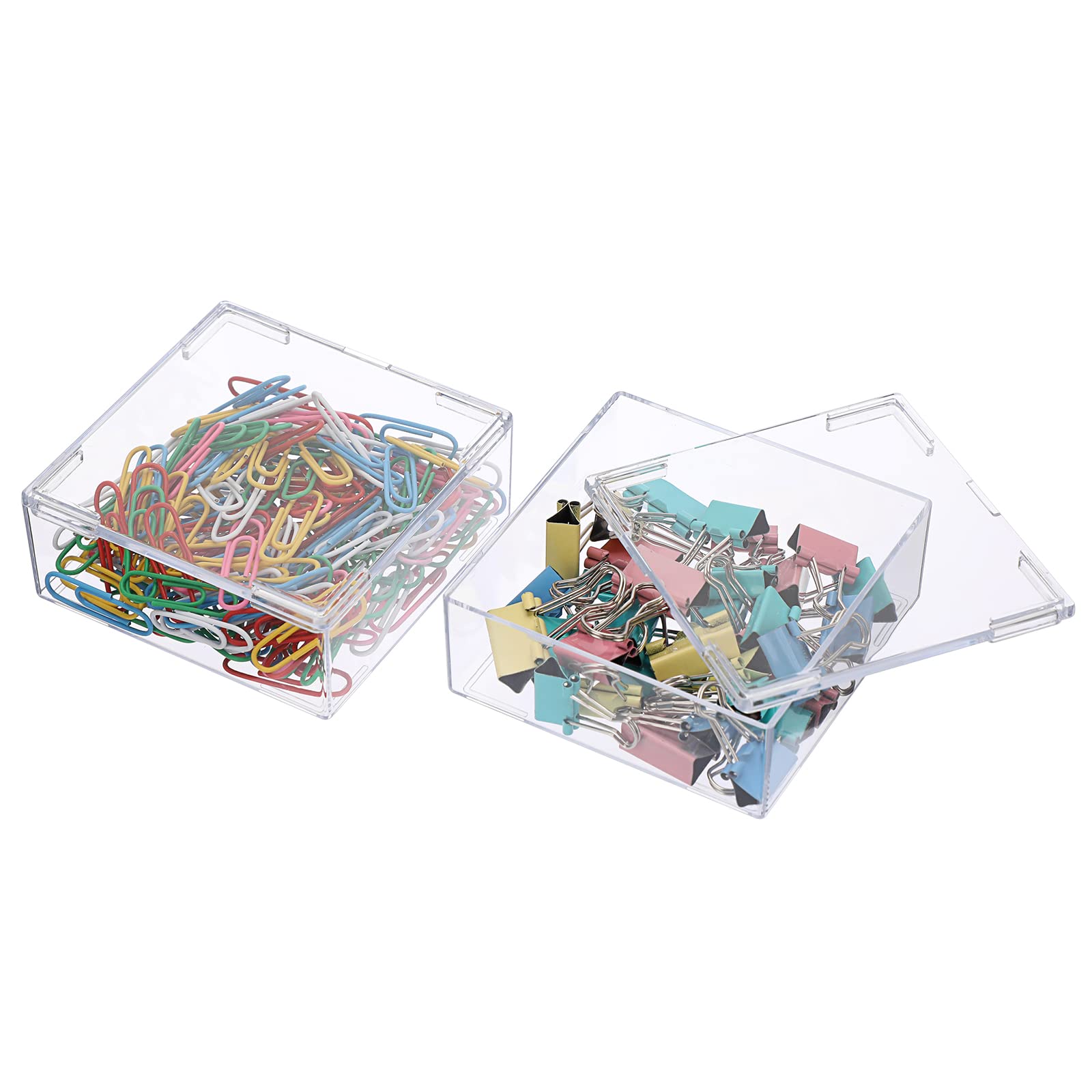 BTSKY Clear Plastic Small Storage Containers with Lid Mini Clear Boxes for Organizing Stackable Paper Clips Holder Multi-use Bead Organizers for Clips, Rhinestones, Hairpins and Candy, 6PCS Round