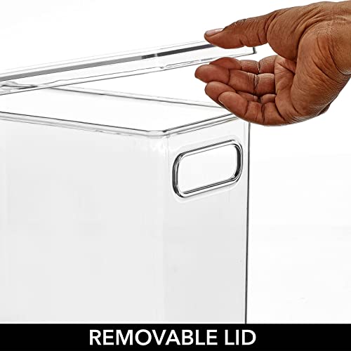 mDesign Slim Plastic Stackable Bathroom Cabinet Storage Bin Box with Handles/Lid, Drawer Stacking Organizer for Soap, Lotion, Towels, and Accessories, Ligne Collection, 4 Pack, Clear