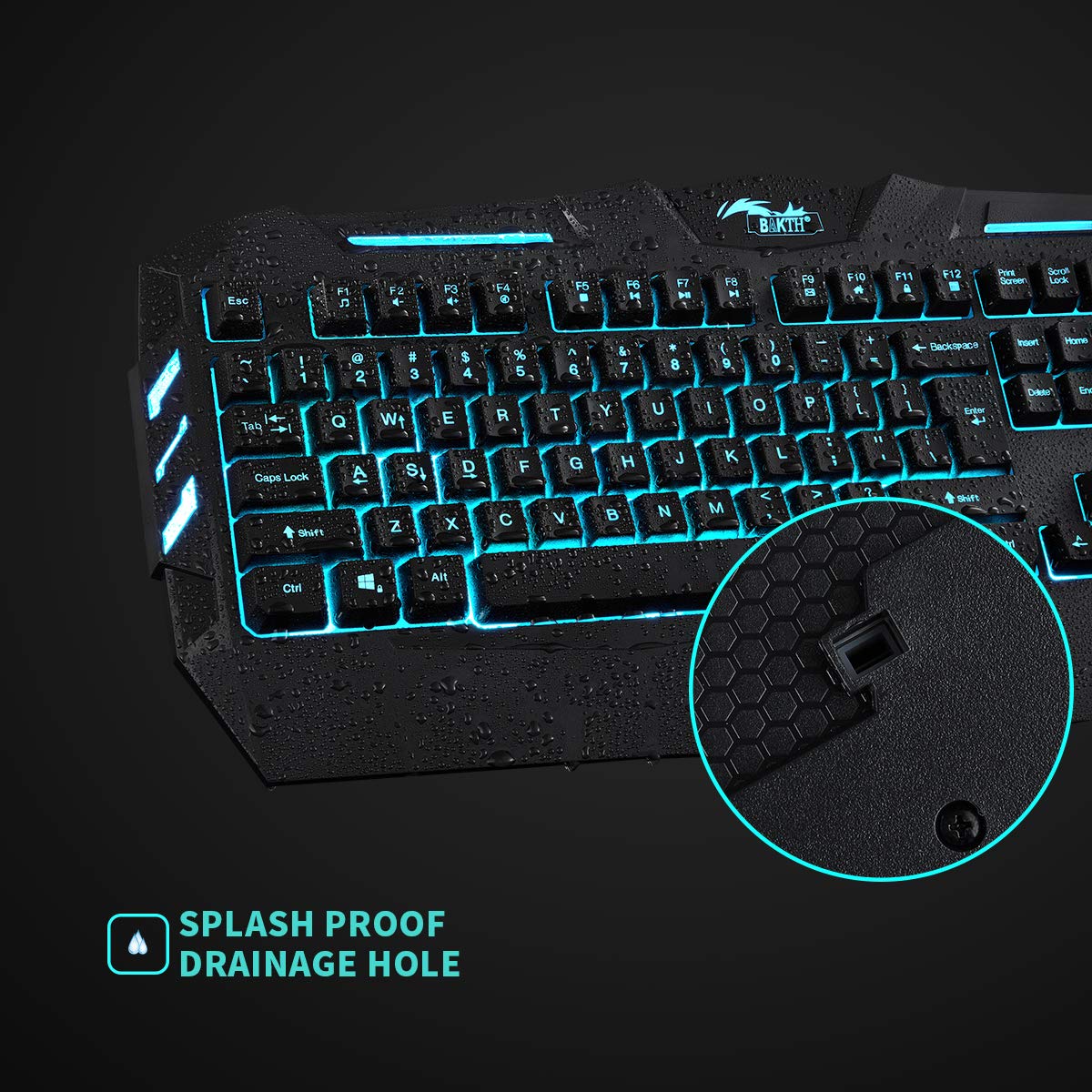 BAKTH 7 Colors LED Backlit Gaming Keyboard, Mechanical Feeling and Waterproof, Illuminated USB Wired Keyboard for Pro PC Gamer or Office