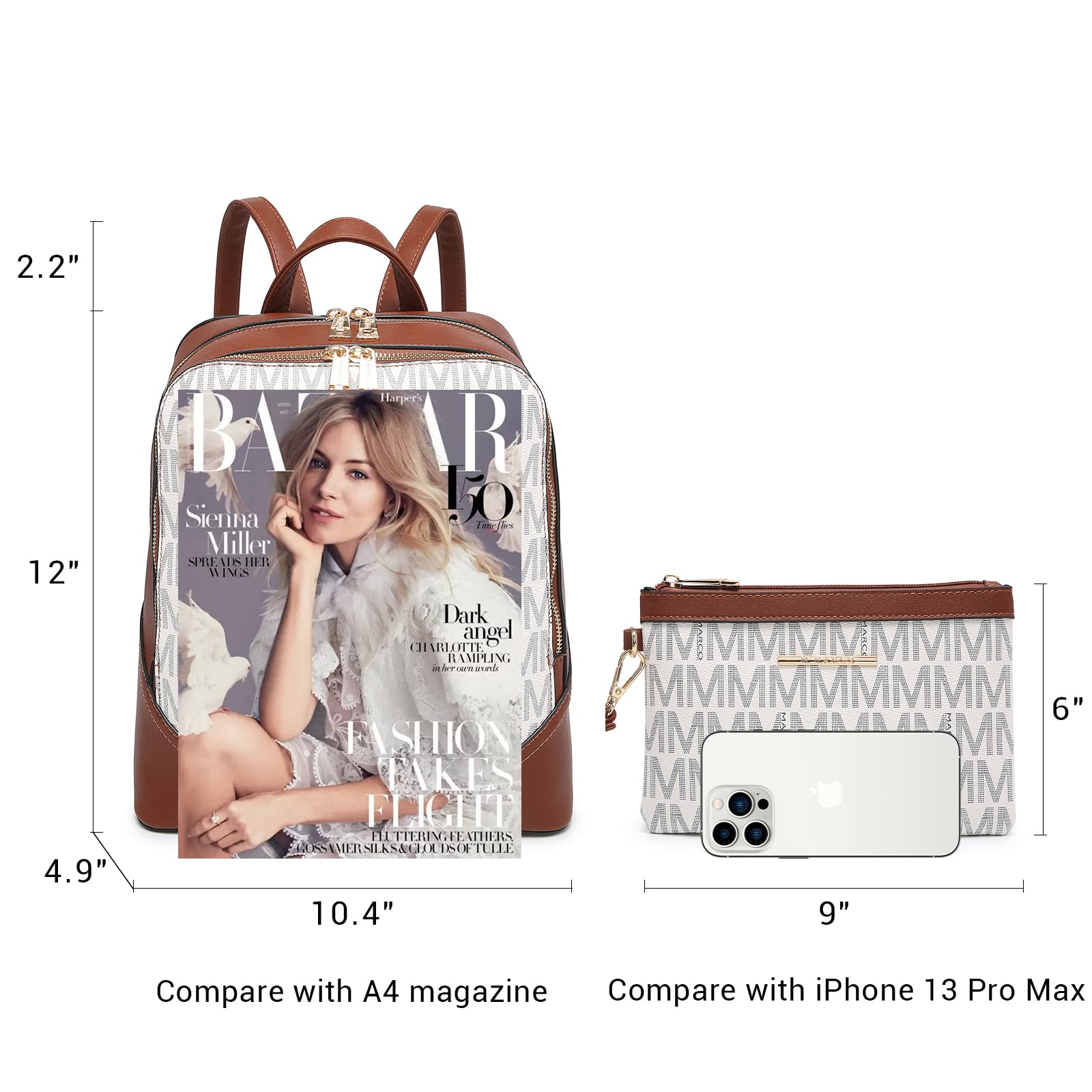 MKP Women Fashion Medium Anti-theft Backpack Purse (Beige and White)