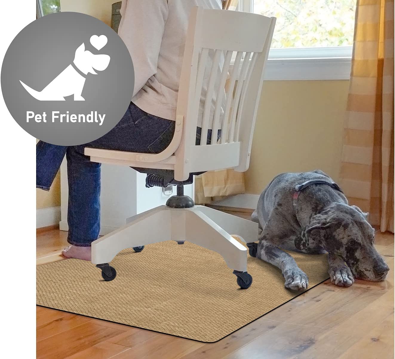 Bungalow Flooring Barbury Weave 9to5 Desk Chair Mat, 3' x 4', Made in USA, Stain-Resistant, Anti-Slip Rubber Backing, Khaki