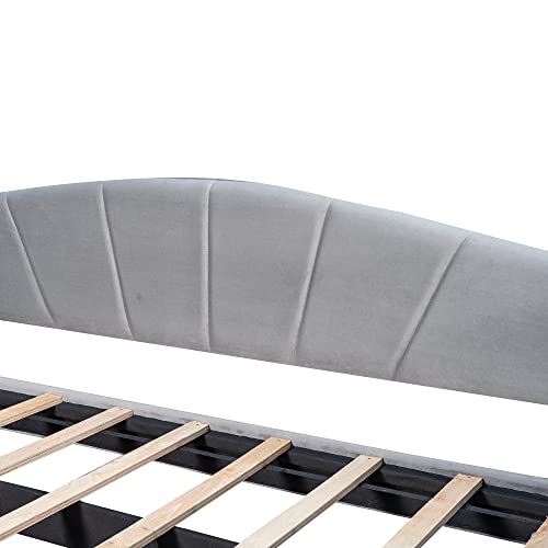 DEYOBED Twin Size Upholstered, Daybed Frame Sofa Bed with Trundle and Wood Slat for Bedroom, Living Room, No Spring Box Needed, Gray