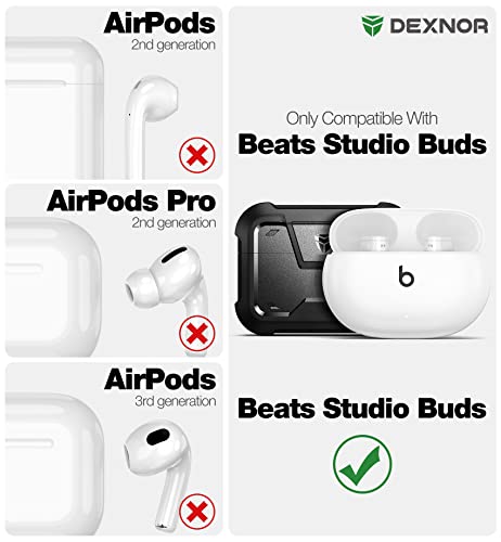 Dexnor Case for Beats Studio Buds 2021/Buds + 2023, Shockproof Protective Cover with Keychain[LED Visible] [Supports Wireless Charging] Full Body Skin for for Beats Studio Buds Women Men-Black