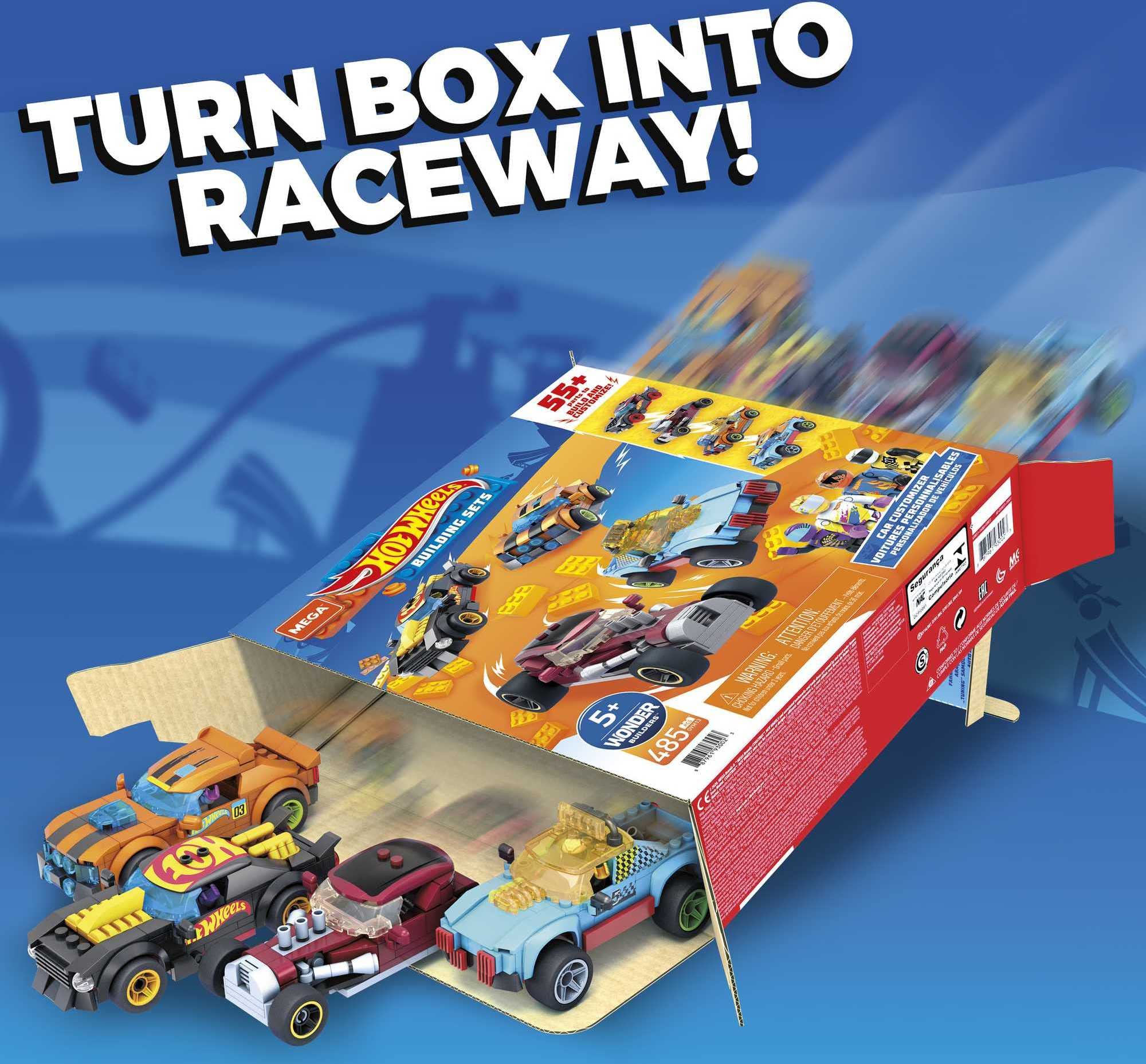 MEGA Construx Hot Wheels Kids Car Building Toy Set, Car Customizer with 485 Pieces, Rally Rat, Dawgzilla, Night Shifter, Mod Rod, Ages 5+ Years