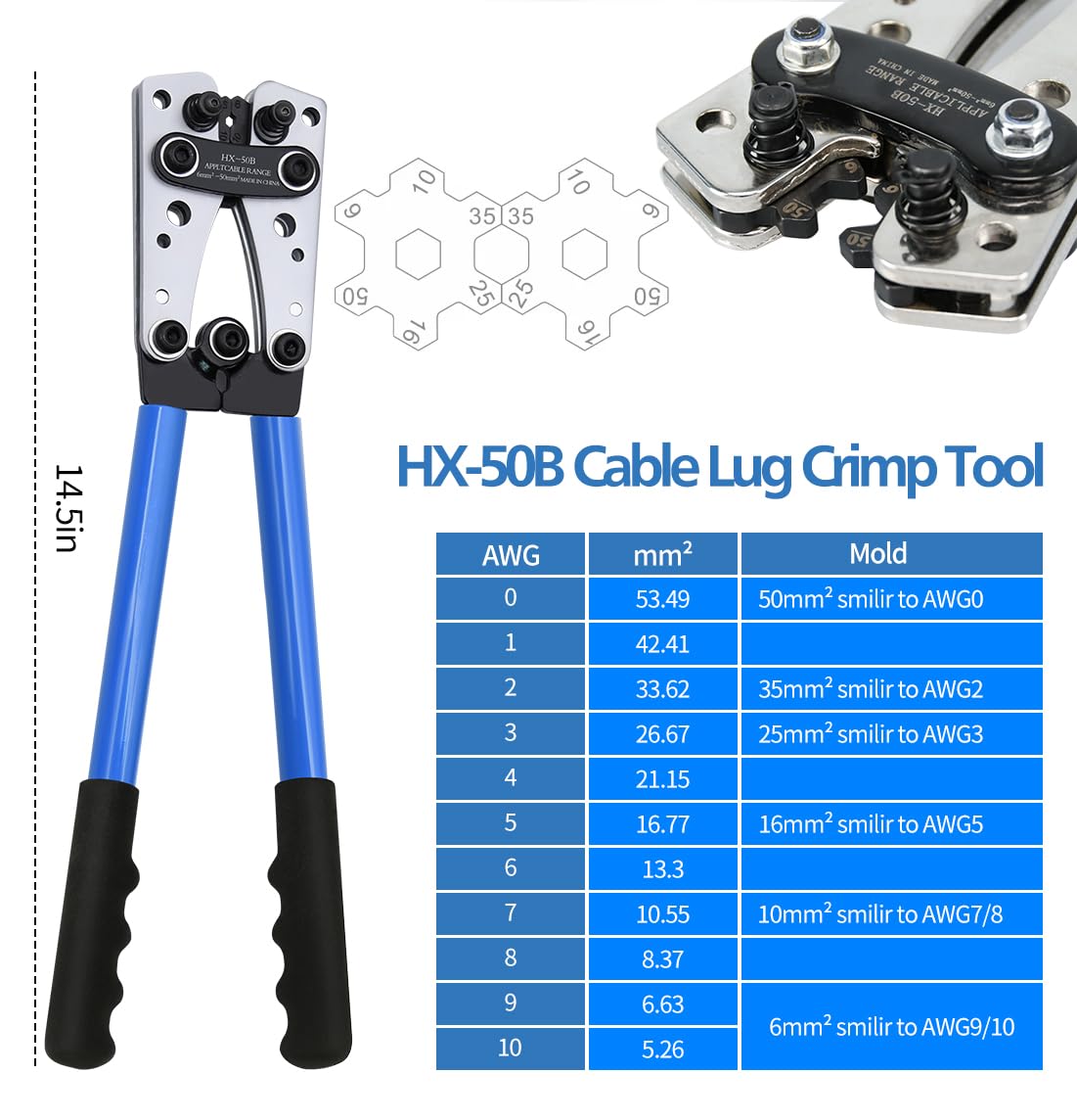 Cable Lug Crimping Tool with 170pcs Copper Wire Lugs and 210pcs Heat Shrinkable Tube, Wire Crimping Tool for AWG 10-1/0 Electrical Lug Crimper, with Cable Cutter