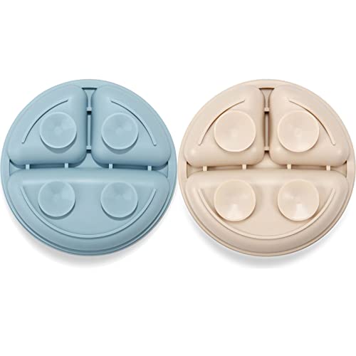 PandaEar 2 Pack Toddler Plates Silicone Suction Plates for Baby Kids| Divided Unbreakable Baby Feeding Plate, Non-Slip, Non-Toxic, BPA Free, Dishwasher and Microwave Safe