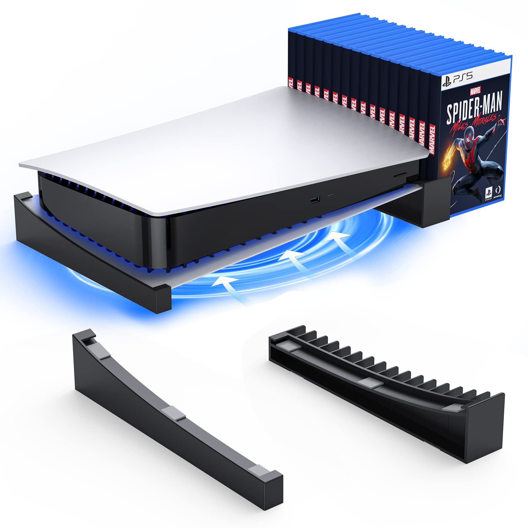 BSOON PS5 Accessories Horizontal Stand, PS5 Base Stand for PS5 Games & PS5 Console with 16 Game Disc Slots, Compatible with Playstation 5 Disc & Digital Editions, Minimalist Design (Black)