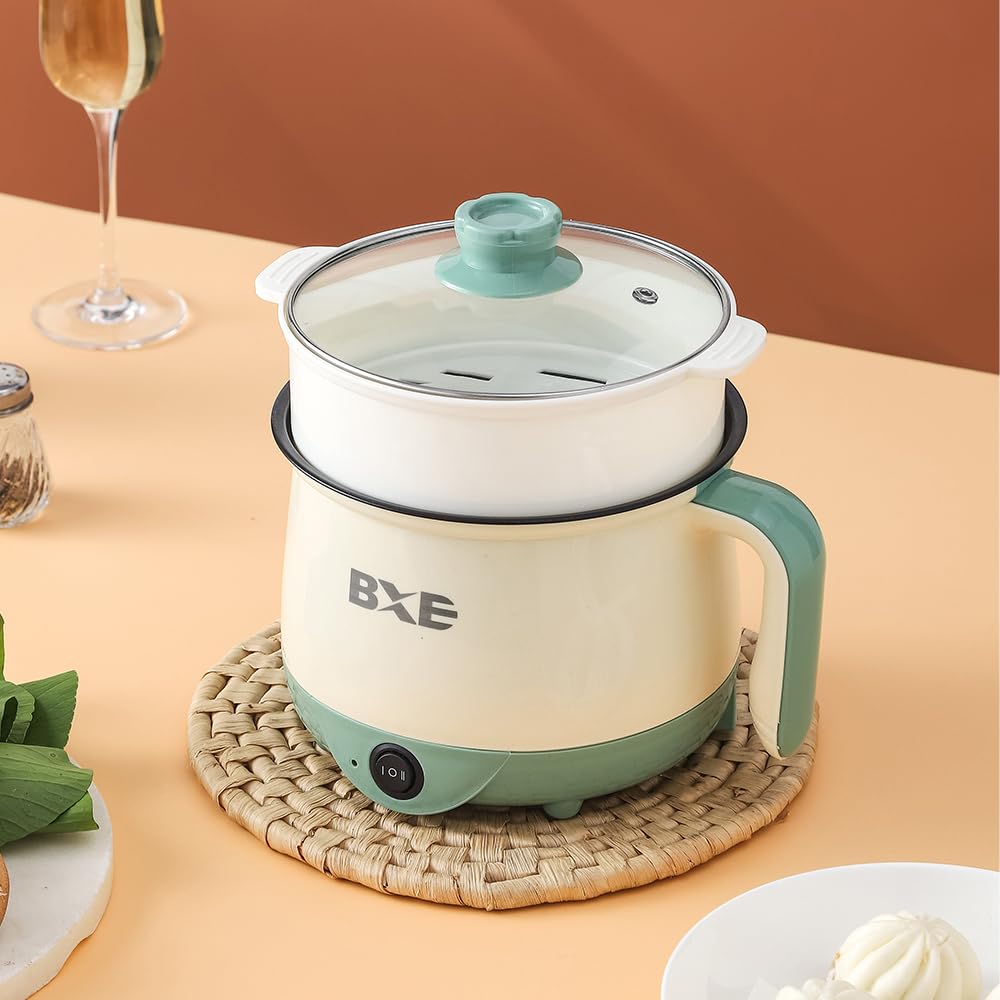 BXE 6-in-1 kitchen Electric Electric Hot Pot, Portable Multi Functional Travel Cooker Auto Power Off Rapid Heating Compact and Portable ,1.5L Rapid Noodles Cooker, Non-Stick Electric Pot Perfect for