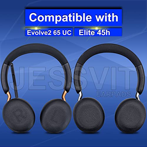Earpads Replacement for Elite 45h, Evolve2 65 MS/UC Wireless Headphones - Protein Leather/Ear Cushion/Ear Cups by JESSVIT (Black)